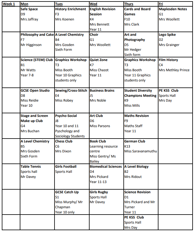 School Clubs - The Maplesden Noakes School